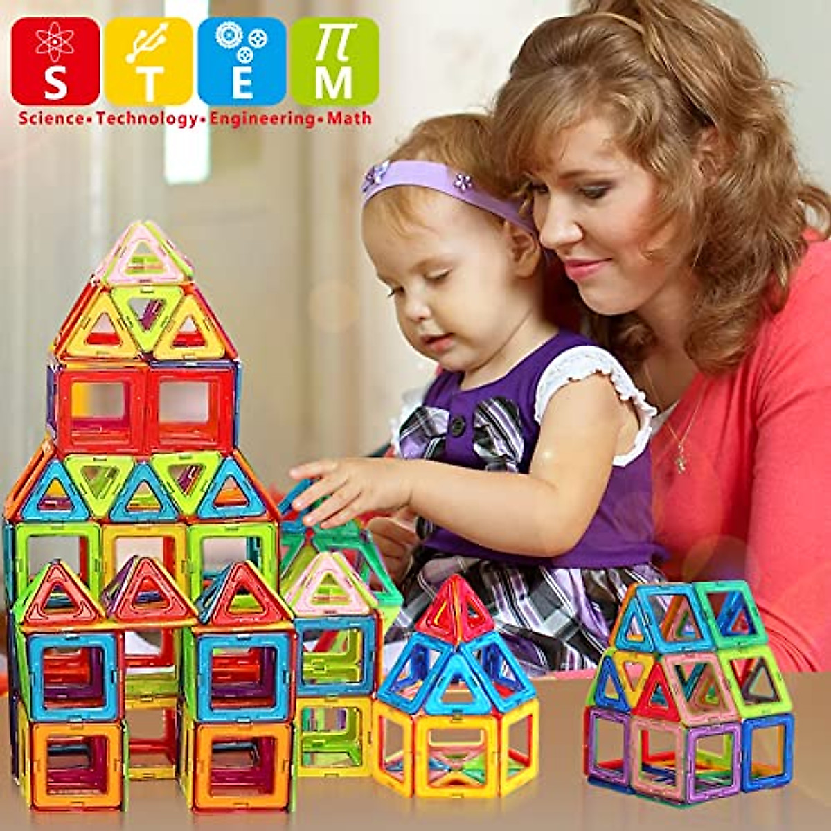 Magnetic Tiles for 3 4 5 6 7 8+ Year Old Boys Girls Upgrade Magnetic Building Blocks Set Educational STEM Toys Christmas Birthday Gift Toys for 3+ Year Old Boys and Girls (40PCS Magnetic Tiles)