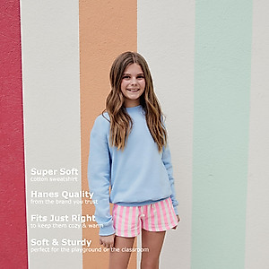 Hanes Girls Ecosmart Crewneck Sweatshirt, Soft Midweight Fleece For Pullover Sweater, White, Medium US