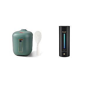 CHACEEF Mini Rice Cooker 2-Cups Uncooked, 1.2L Portable Non-Stick Small Travel Rice Cooker, Green & CHACEEF Travel Electric Kettle, 350ml Small Portable Kettle with 304 Stainless Steel