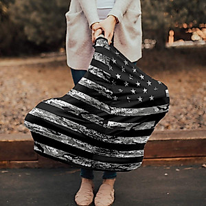 Camouflage Baby Nursing Cover for Breastfeeding, American Flag Camo Breathable Stretchy Nursing Scarf Carseat Canopy for Boys or Girls Stroller Car Seat Covers Independence Day Black Gray Star Stripe