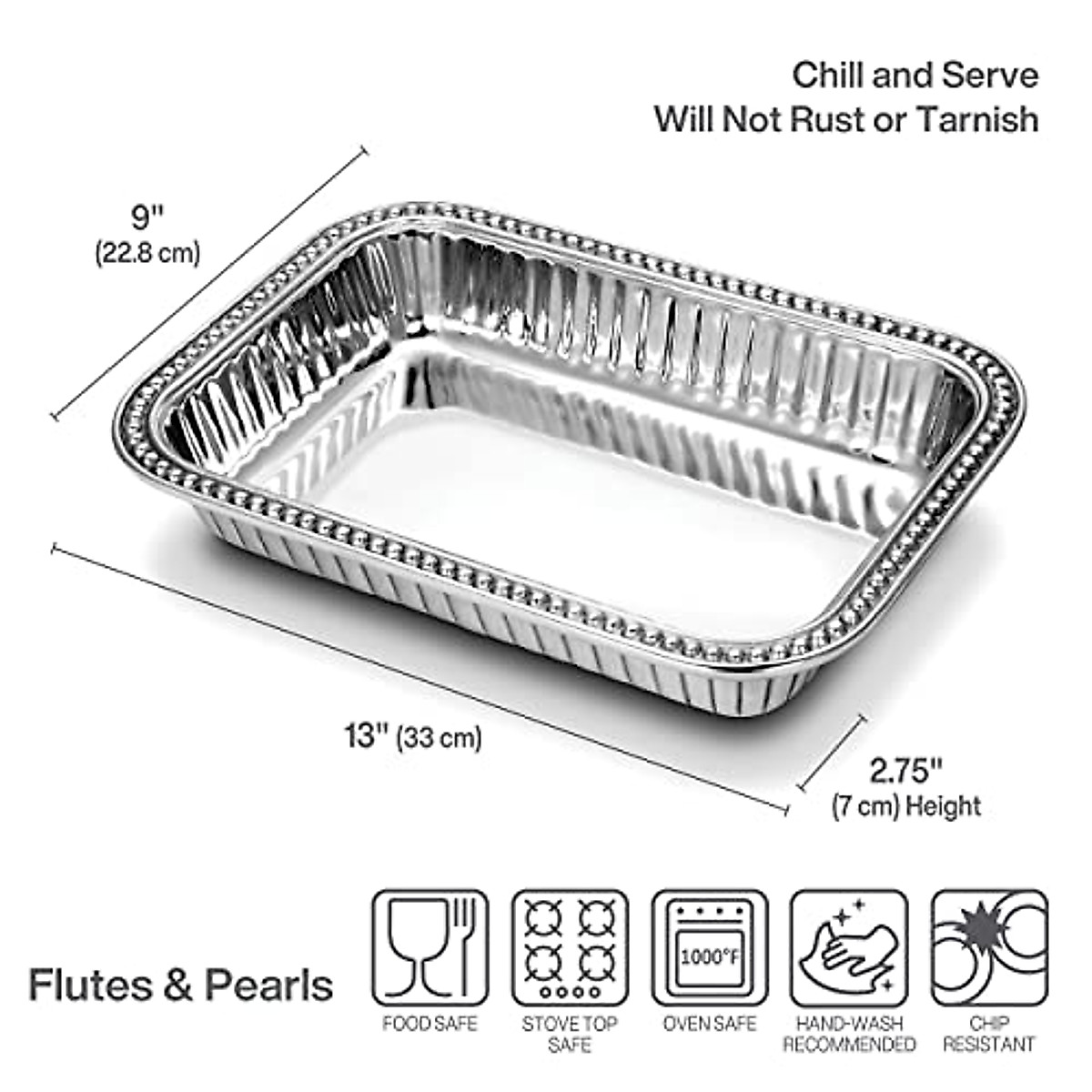 Wilton Armetale Flutes and Pearls Rectangular Baking Dish, 9-Inch-by-13-Inch