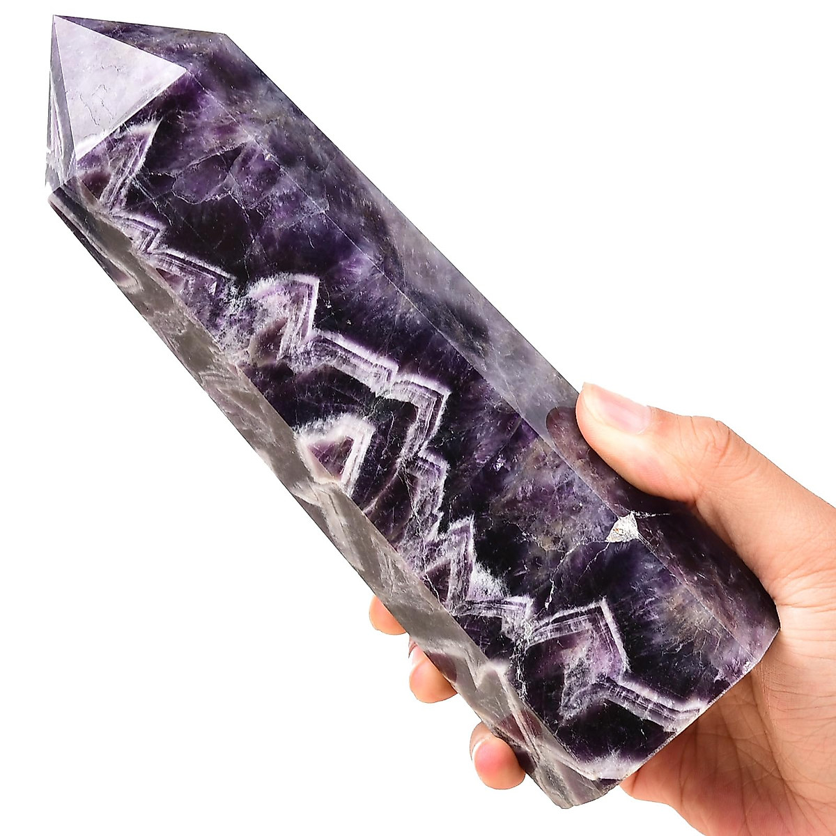 MOGEMT Large Dream Amethyst Healing Crystal Wand Point Obelisk Tower 6 Faceted Reiki Chakra Meditation Therapy 1.5-2.0 LBS