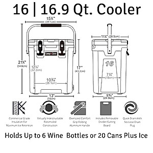 CAMP-ZERO 16L Tall Cooler/Ice Chest with 2 Molded-in Cup Holders & Folding Aluminum Handle | Thick Walled, Freezer Grade Cooler with Secure Locking System & Removable Divider (Mint Green)
