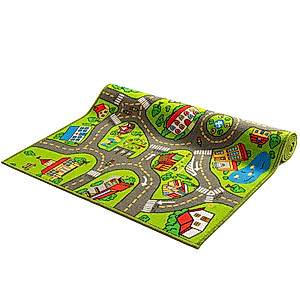 Kids Carpet Playmat City Life 3D Playroom Rug | 30 x 60 Inch Extra Large Toddler Activity Mat for Race Cars & Toys | Playroom Rug Makes a Fun Educational Gift Idea for Boys & Girls (Green)