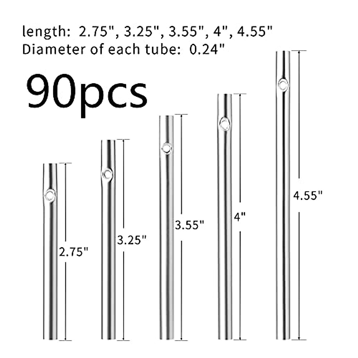 sansheng 90pcs (5 Different Length) Wind Chime Tubes for Home Garden Outdoor Hanging Decorations, Tone Empty Tubes with Wind Chime line 150 Yards(Silver)