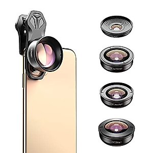 Apexel HD Mobile Phone Camera Phone Lens Set - 10x Macro Lens, 2X Telephoto Lens, 110°Wide Angle, 170°Super Wide Angle, 195°Fisheye for Dual Lens/Single Lens iPhone Pixel Samsung Galaxy Smartphones