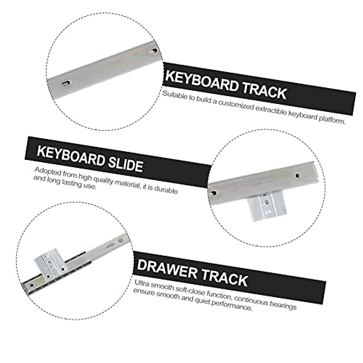 WOONEKY Keyboard Rails Keyboard Tray 1 Pair Full Slide Thickness White Construction Side Bearing Inches Mounting Furniture Stand Slide-Out Out Duty Steel Metal Mount Track Drawer
