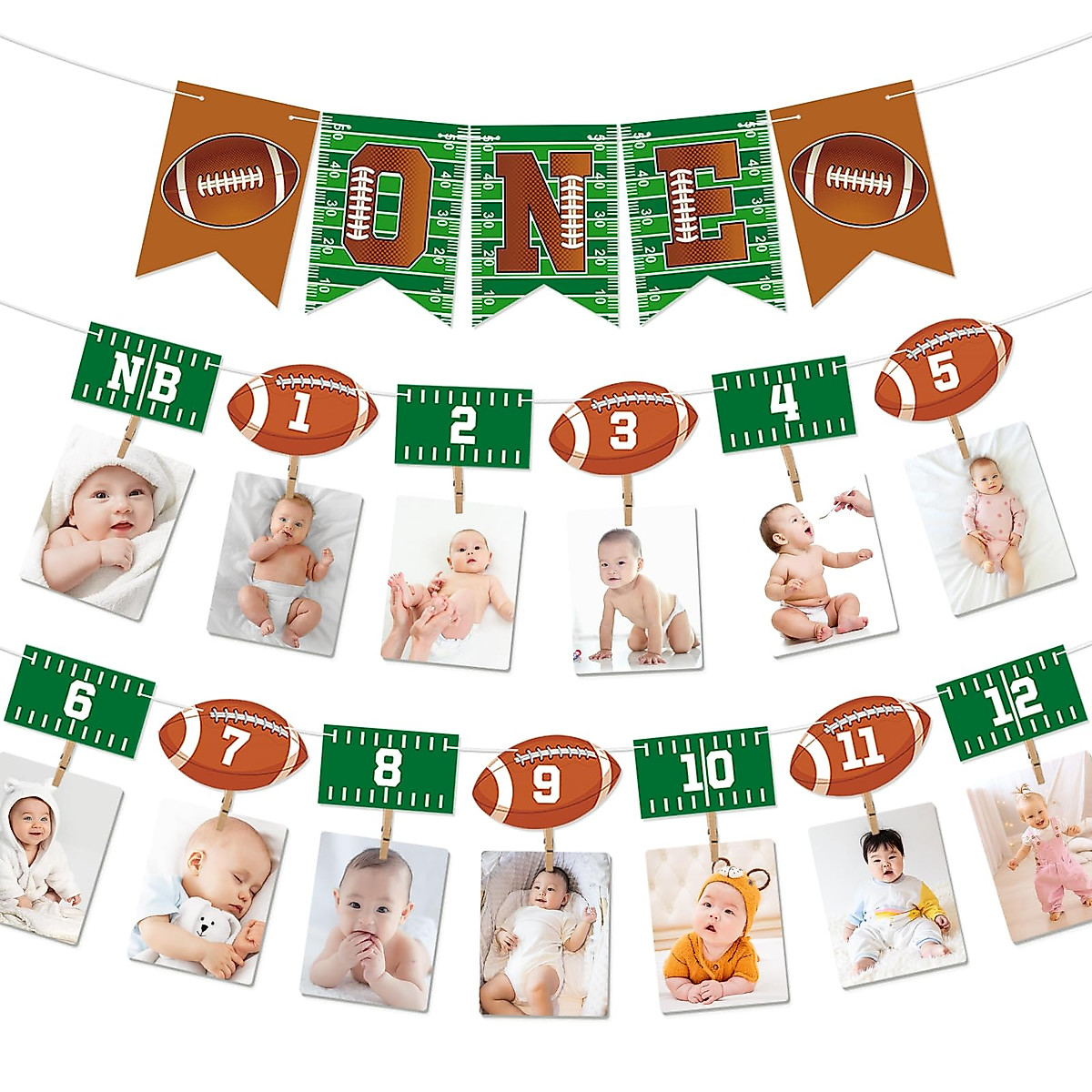 Footbal Birhtday Decorations 1St Birthday Photo Banner 1St Year Down Football Banner First Birthday Monthly Photo Banner Football Theme Birthday Party Supplies