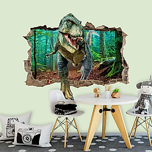 Supzone Dinosaur Wall Stickers Broken 3D Decorative Wall Decals Removable Boys Bedroom Baby Nursery Childrens Wall Decor