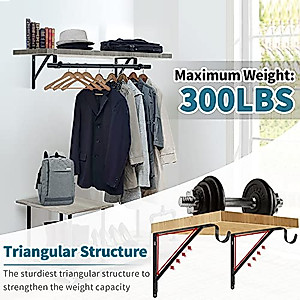 Closet Rod Bracket, Shelf Bracket for DIY Floating Shelf, Heavy Duty L Corner Brace with Rod Hook, Wall Mounted Black Metal Utensil Holder Pot Hangers for Kitchen, Bathroom