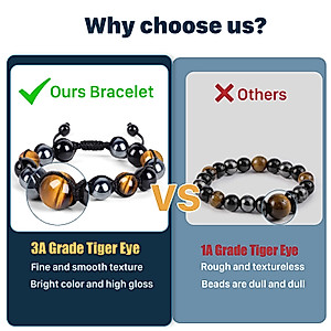 Enjoy Risingsun Tiger Eye Bracelet Women Men, Triple Protection Black Obsidian Hematite Tiger Eye Stone Bracelet 10mm Bead Crystal Gemstone Jewelry Bracelet