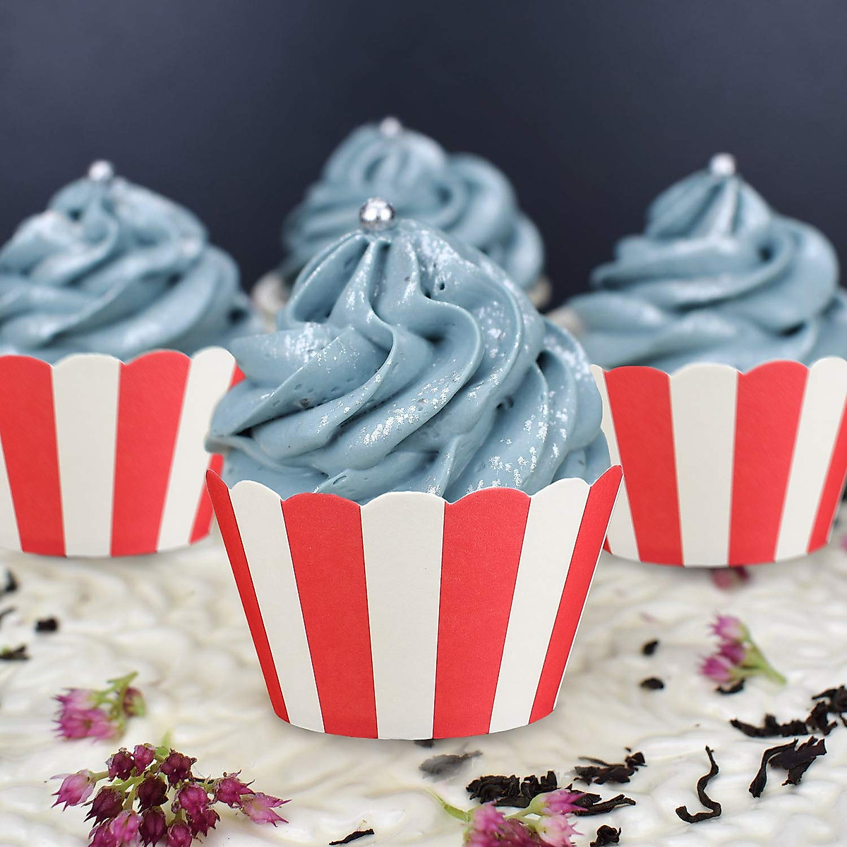 TRUSBER Cupcake Liners for Baking, 100PCs Nonstick Red and White Baking Cups Pastry Muffin Wrapper Paper Cases Baking Cups for Popcorn Cupcake, Great for Party Decoration, No Baking Tray Needed