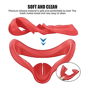 MASiKEN Silicone VR Face Cover for Oculus Quest 2 Face Pad - Meta Quest 2 Washable Nose Pad Light Blocker, Sweatproof Comfort Quest 2 Insert VR Mask Accessories (Red)