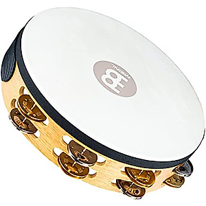 Meinl Percussion TAH2M-SNT Traditional 10-Inch Wood Tambourine with Goat Skin Head and Dual Alloy Jingles, 2 Row