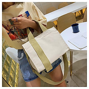Women's Large Canvas Tote Bag Simple Shoulder Shopping Bag Solid Color Commuter Fashion Postman Tote Bag(Beige)