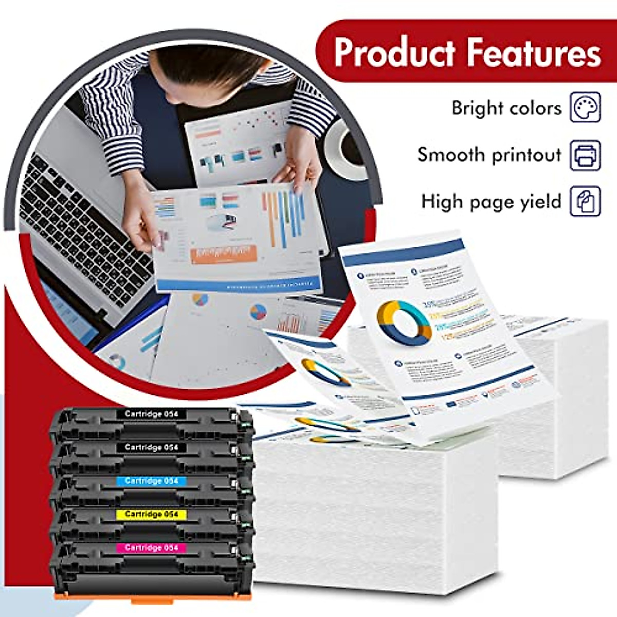 054 054H Toner Cartridge 5 Pack Compatible Replacement for Canon Cartridge 054 for Canon Color ImageCLASS MF644Cdw MF642Cdw LBP622Cdw MF642 MF644 Printer |Black Cyan Yellow Magenta|