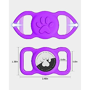 Dynmeow 1 Pack Airtag Dog Collar Holder, Stretchy Silicone Airtag Holder for Dog and Cat Collar, Anti-Lost Dog Airtag Holder Compatible with 3/4 and 1 inch Wide Collar (Purple)