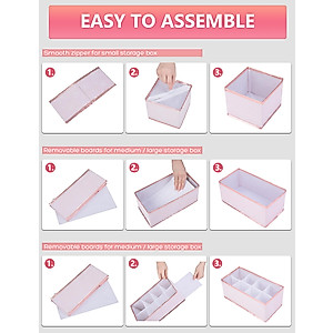MYTHAUS 12 Pack Drawer Organizers for Clothing - Foldable Collapsible Fabric Closet Organizer and Storage Dresser Drawer Divider, Storage Box for Underwear, Socks, Bra, Ties, Pink