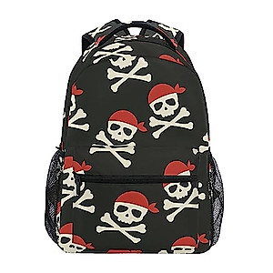 ZENWAWA Pirate Skulls Kids Backpack with Name Tag Slot Big Capacity School Bag Simple Modern 16 IN