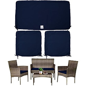 3Pack Outdoor Patio Seat Cushion Replacement Covers Fit for 4Pieces Wicker Rattan Furniture Conversation Set Loveseat Chairs Sofa,Splashproof Fadeless,36x18x2,18x18x2,Navy-Not Filler