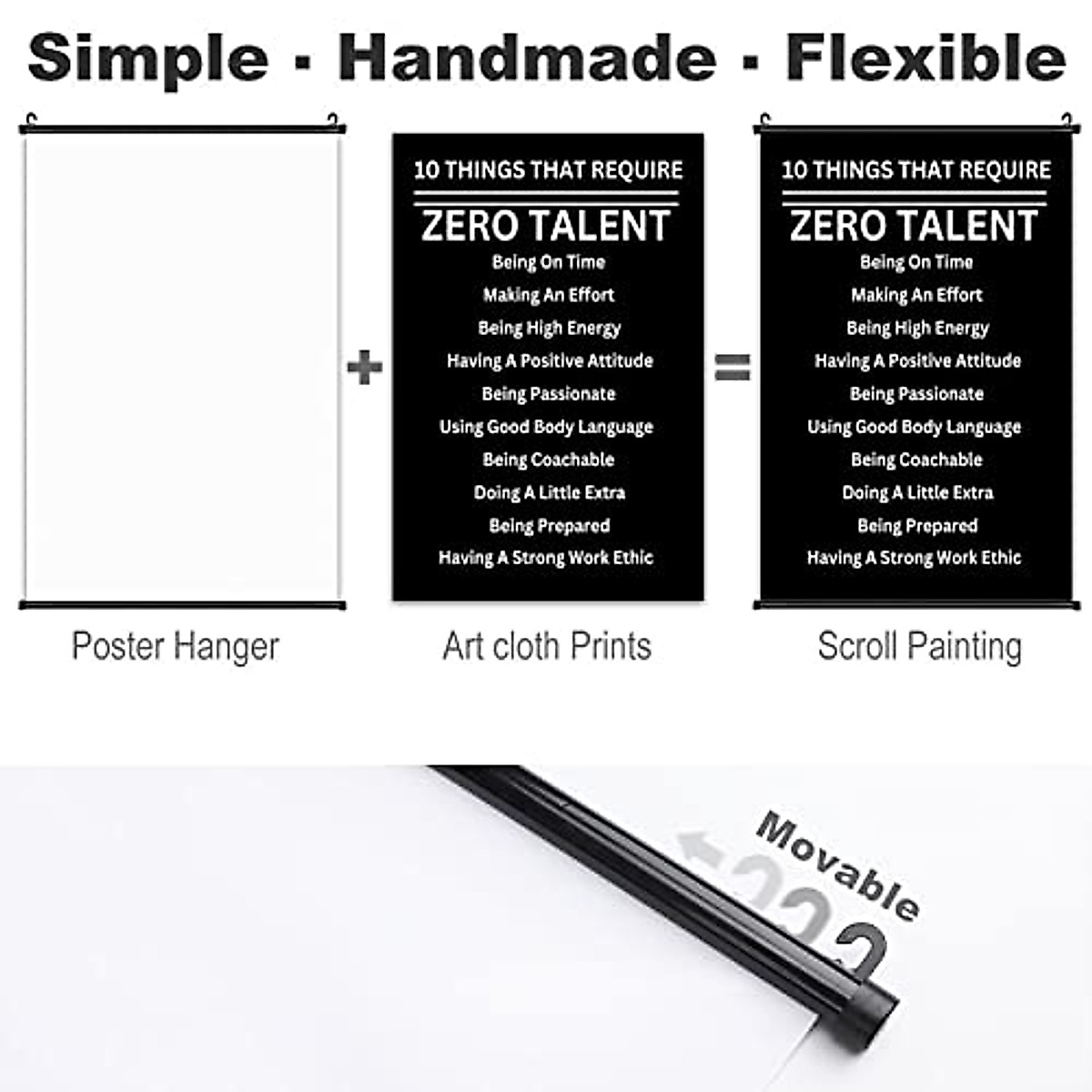 Motivational Poster Wall Scroll 10 Things That Require Zero Talent Quotes Hanging Artwork Painting Inspirational Art Canvas Print for Home Living Room Bedroom Office Classroom Decor 16" X 24"