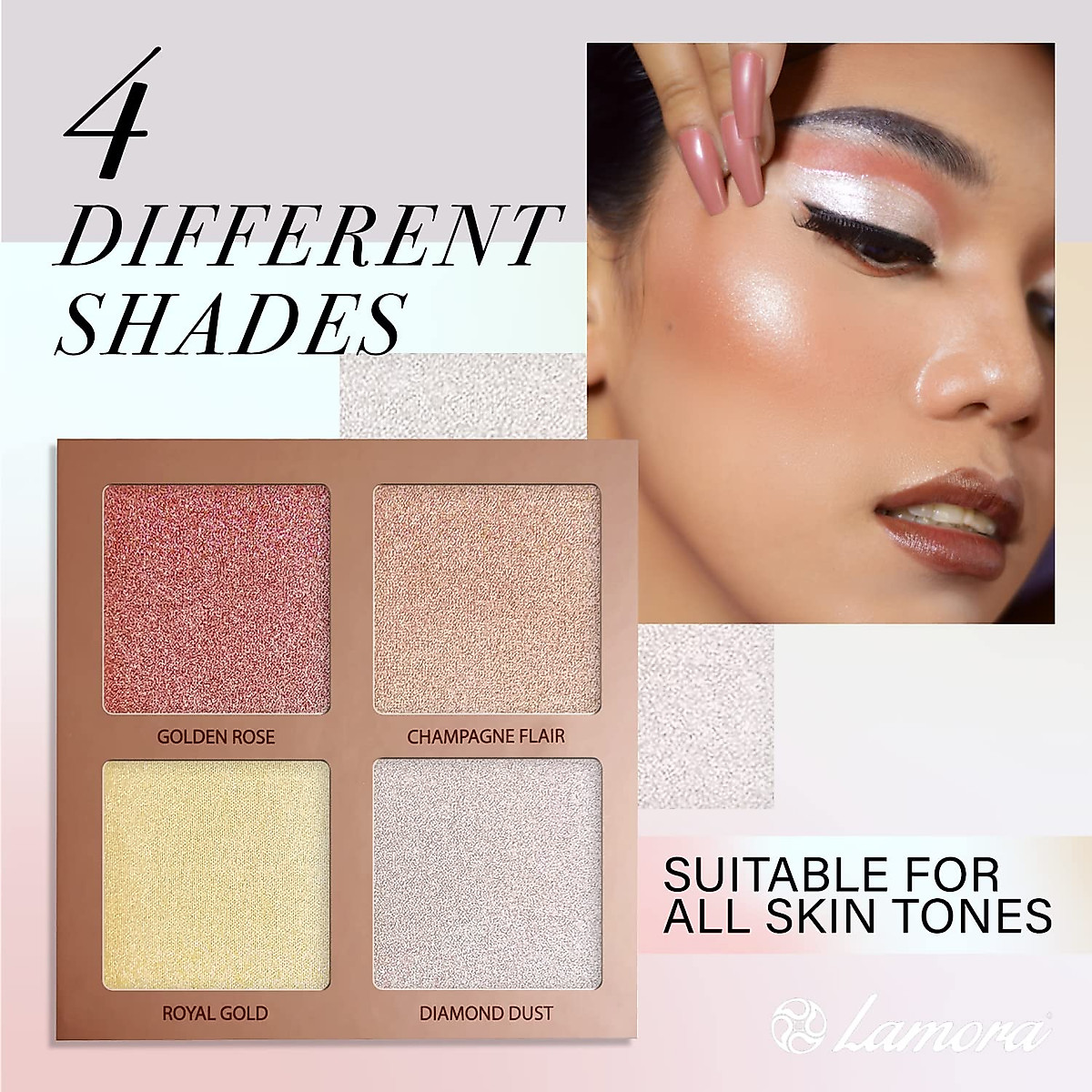 Highlighter Palette Highlighter Makeup Iluminador - Glow Bronzer Powder Makeup Highlighter Kit With Mirror - 4 Highly Pigmented Face Highlighter Shimmer Colors - Vegan, Cruelty Free & Hypoallergenic