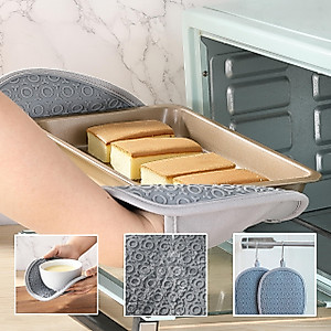 2PCS Silicone Pot Holders, OLULU Heat Resistant Hot Pads with Pockets, Non Slip Pot Holders for Kitchen, Baking and Cooking (9.8 * 7.5 inches, Grey)