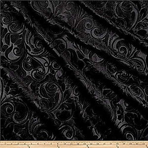 Embossed/Brocade Velvet Scroll by Unique Quality Fabrics - Fabric for upholstering Furniture, Pillows, tablecloths, Crafts, Sewing, Draping (Cut by The Yard, Black)