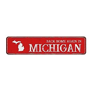 Autravelco My Sweet Home michigan Vintage Garage Signs Personalized Lounge Signs USA American State Gift Wall Decorations Metal Signs Outdoor for Bedroom Coffee Bar Garden 4x18 Inch