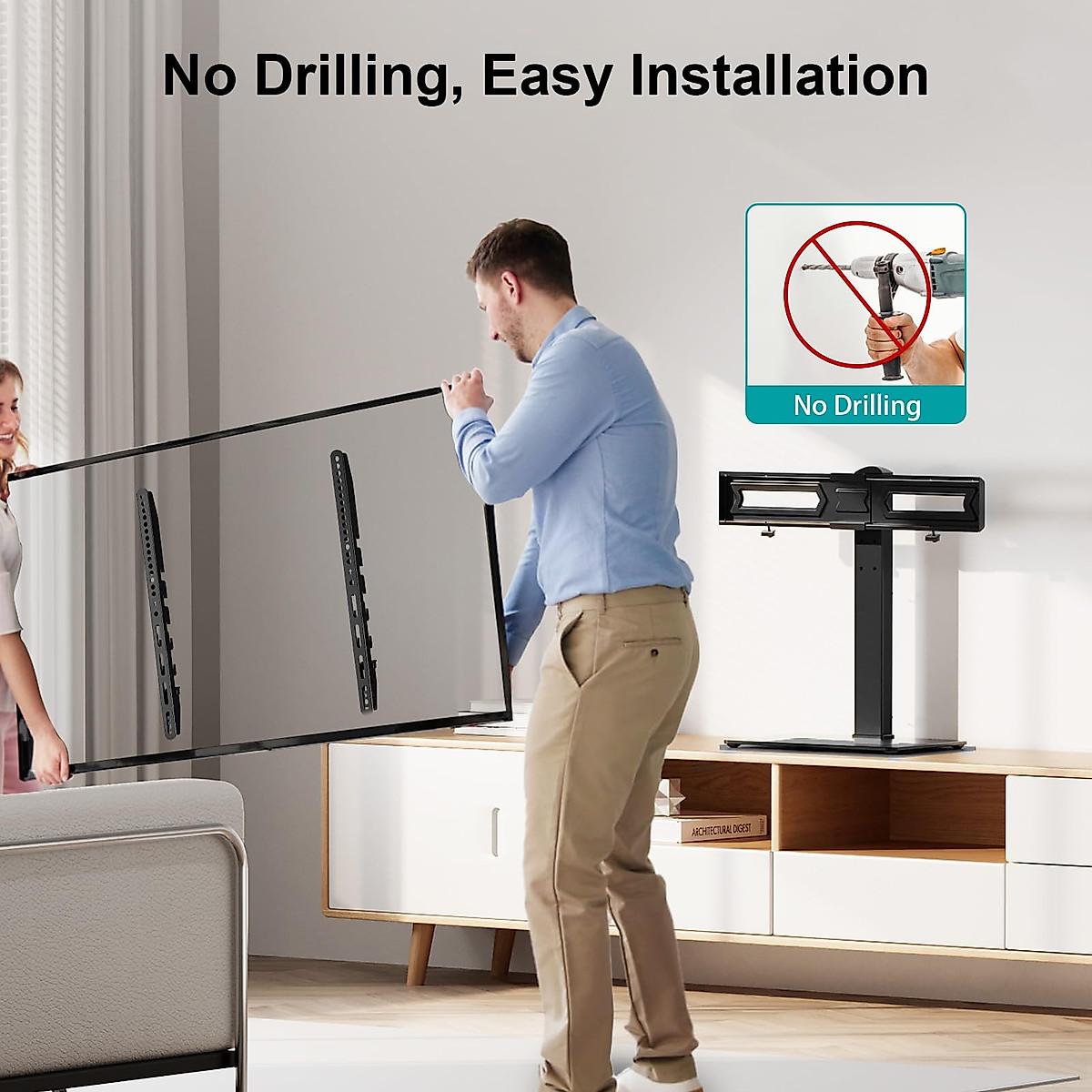 Universal TV Stand, Swivel TV Stand Base Fits Most 37 to 70 Inch LCD LED Screens, 9 Levels Height Adjustable Table Top TV Stand with Tempered Glass Base, Holds up to 88lbs, Max VESA 600x400mm