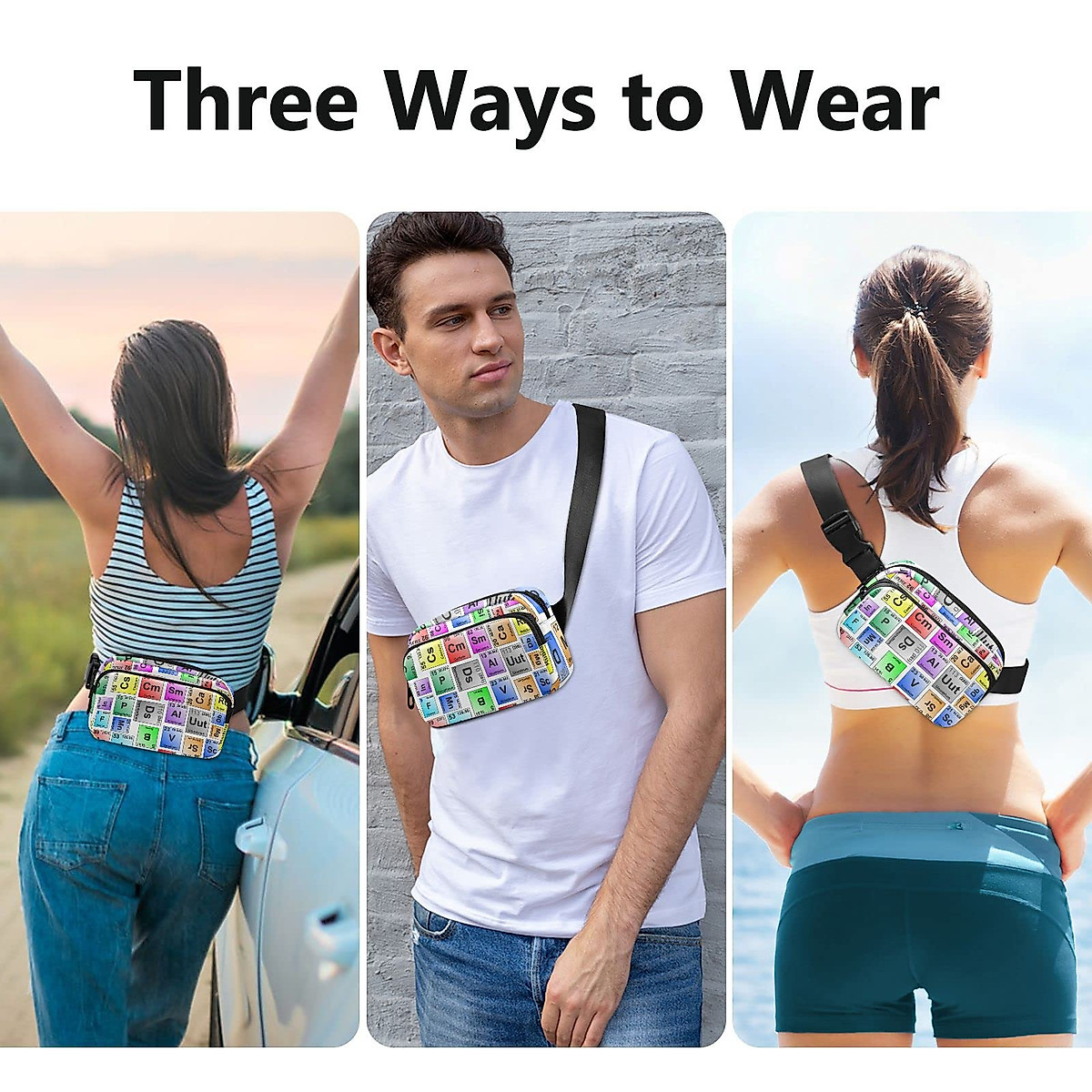 Periodic Table Elements Fanny Pack for Women Men Crossbody Belt Bag Fashion Waist Packs Purse with Adjustable Strap Bumbags for Outdoors Workout Travel