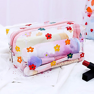 ASkinds Clear Cosmetic Bag Cute Cartoon Flower Cosmetic Bag Waterproof Transparent Makeup Bag Portable Storage Bag Travel Toiletry Organizer Pouch for Women