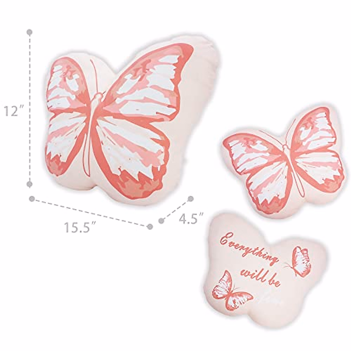 June Garden Decorative Plush Soft Cushion Butterfly Throw Pillow - 16 x 12 Inches - Pink