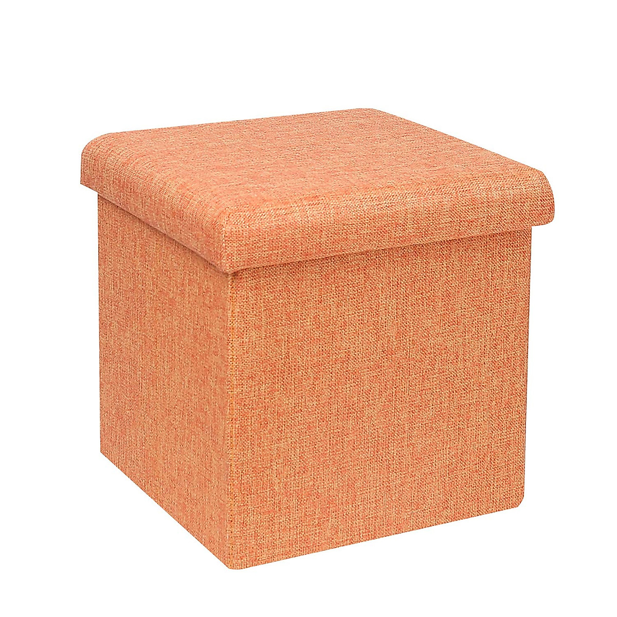 B FSOBEIIALEO Storage Ottoman Cube, Linen Small Foot Seat,for Living Room, Bedroom, Home Office, Dorm Storage Footrest Orange 11.8"x11.8"x11.8"