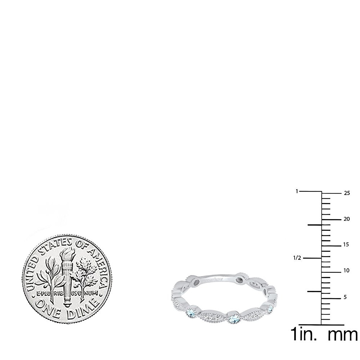 Dazzlingrock Collection Alternating Round Aquamarine & White Diamond 7 Stone Stackable Wedding Band Ring for Women in 14K White Gold, Size 8.5