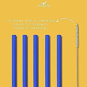 Avanchy Reusable Silicone Straws for Toddlers & Kids - 5 pcs Flexible Short Drink 5" Straws, BPA free, Baby Cup-Flexible Safe Fun Cute Thin for Chewing with Bendable Brush (Gray)