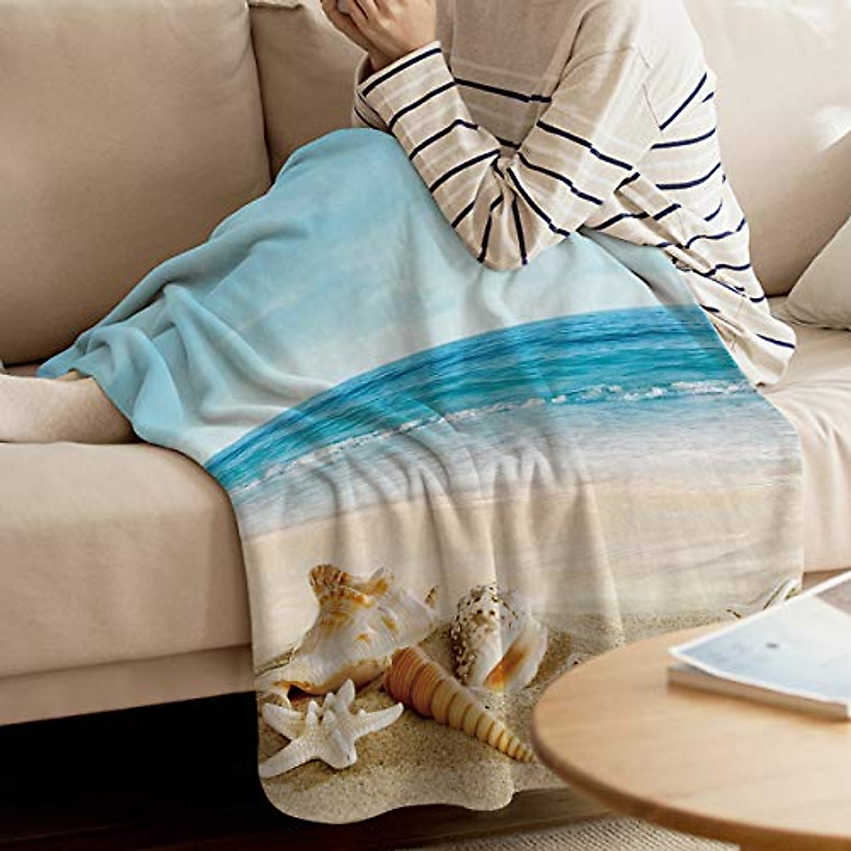 Aomike Flannel Fleece Throw Blanket for Couch- 39" x 49", Starfish Seashell Nature Beach Landscapes Blanket Super Soft Cozy Plush Microfiber Fluffy Blanket Lightweight Warm Bed Blanket