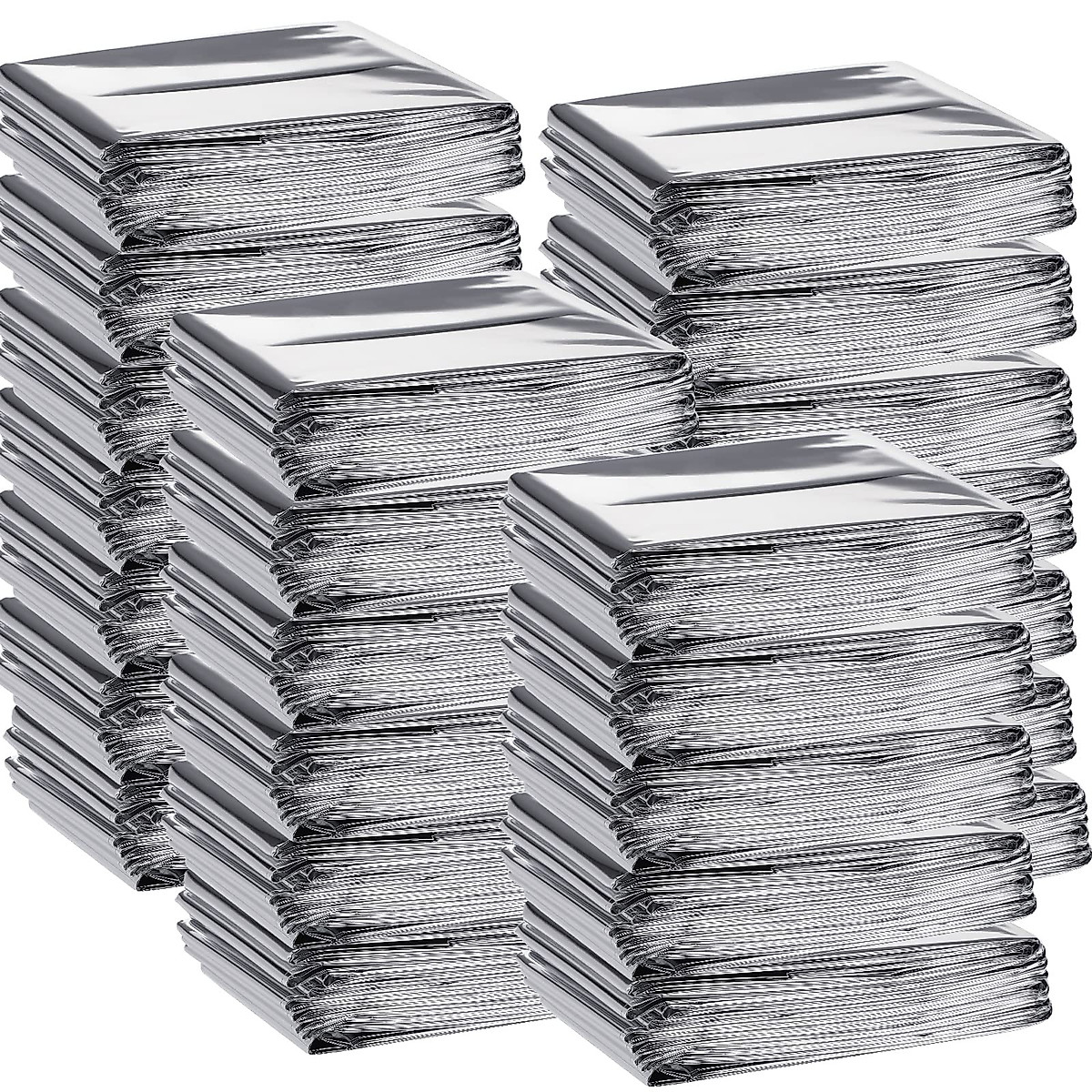 Macarrie 100 Pack Emergency Thermal Blankets Silver Foil Survival Blanket Space Blanket Survival Kit for Outdoors, Camping, Hiking, Homeless, Survival or First Aid (Silver)