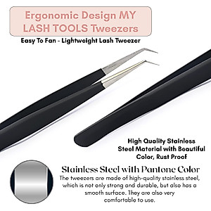 My Lash Tools Eyelash Extension Curved Degree Tweezers for Isolation Lash Extensions 14cm, Best for Individual Isolation & Classic Lashes Japanese Stainless Steel Eyelash Twisers (Matte Black)