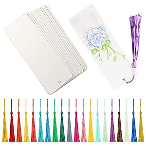 Vankcp 120 Pieces Blank Kraft Paper Bookmark with Colorful Tassels Gifts Tags Cardstock for Kids, DIY Art Projects, School Supply, Crafts, Stationery (5'' x 2'') (White Bookmarks)