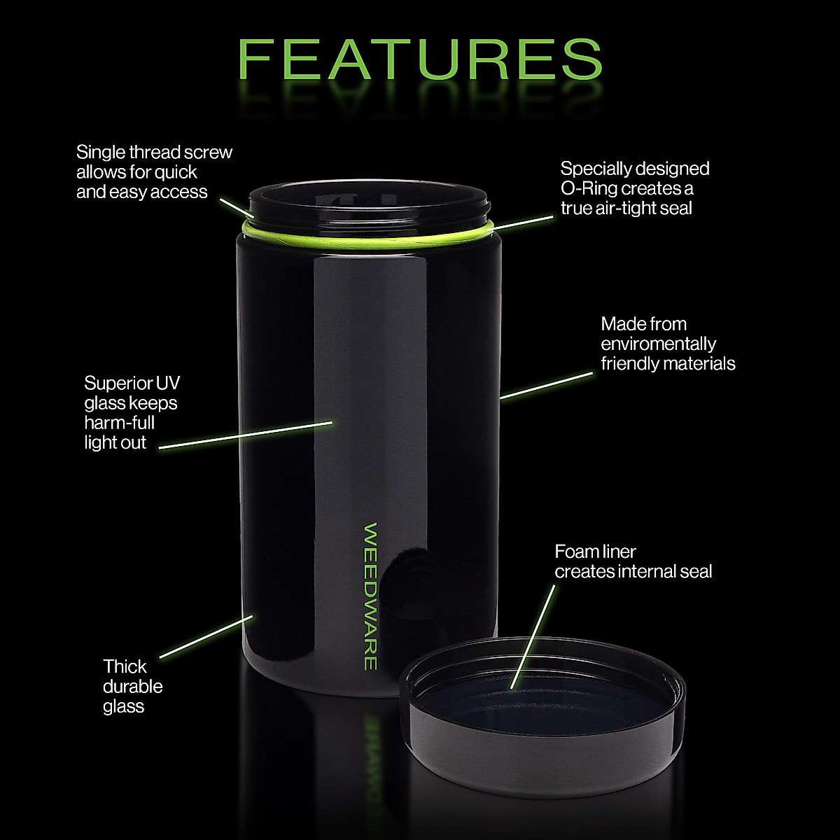 WEEDWARE Airtight 1oz Ultraviolet Glass 500ml Container Highest UV Protection Will Keep Your Spices Fresh For Months