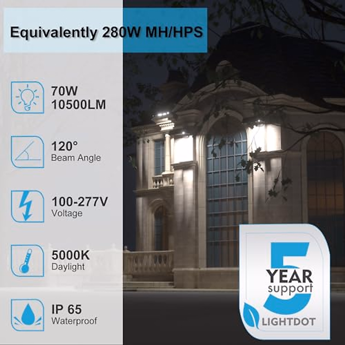 Lightdot 2Pack 70W LED Flood Light Outdoor with Knuckle, 100-277V【Driver Equipped, 5 Years Warranty】 IP65 Waterproof 10500LM, 5000K Daylight [Eqv. to 280W HPS/WH] Dusk to Dawn Photocell Sensor-Brown