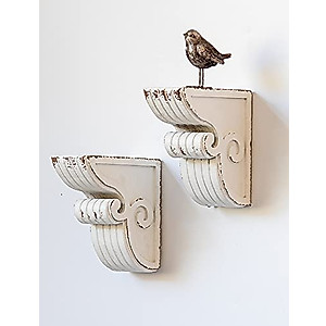 1 Pair Distressed White Decorative Bookends , Shabby Chic Vintage Farmhouse Wood Bookends, Rustic Corbels Shelf Brackets, Bookends for Heavy Books, Book Ends for Office, Home Decoration and Gift