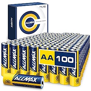 Allmax AA Maximum Power Alkaline Double A Batteries (100 Count) – Ultra Long-Lasting, 10-Year Shelf Life, Leakproof Design, Superior Performance – 1.5V