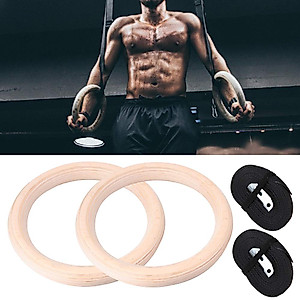 VGEBY Professional Gymnastic Rings Strength Training Birch Wooden Rings with Polyester Straps