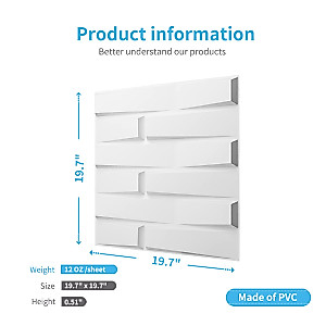 Art3d Decorative 3D PVC Wall Panel for Interior Décor, 12-Pack 19.7 x 19.7 in. White