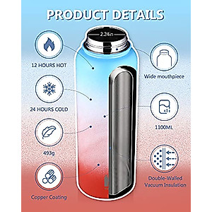 HAPHOM Insulated Water Bottle 37oz Sport Water Bottle 18/8 Stainless Steel BPA Free Sweat Proof and Hinge Lock Lid Anti-Rust Suitable for All People and Anywh