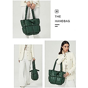 Puffer Tote Bag, Trendy Luxury Chic Quilted Cotton Padded Designer Handbags for Women, Winter Soft Puffer Shoulder Bag. BLACK