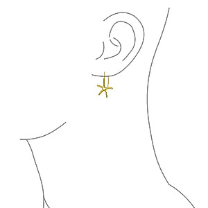 Fashion Nautical Tropical Beach Large Starfish Dangle Drop Threader Earrings For Women Fish Hook Wire 14K Gold Plated