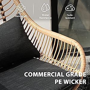 JOIVI 3-Piece Patio Set, Outdoor Wicker Conversation Bistro Sets for Porch, Backyard with Square Glass Top Coffee Table, Cushions and Lumbar Pillows